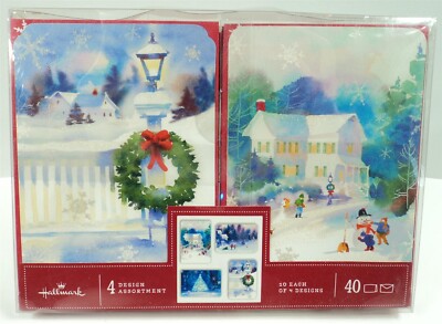 Hallmark Box of 40 Christmas Cards w/ Envelopes - 4 Designs - New | eBay