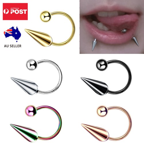 Surgical Steel Labret Ring Spiky Cone Horseshoe Bar Earrings Nose Lip ...