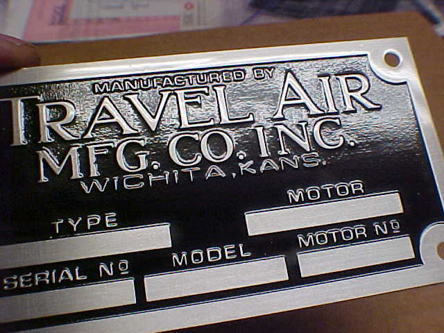 Travel Air Aircraft Data Plate acid etched in aluminum | eBay