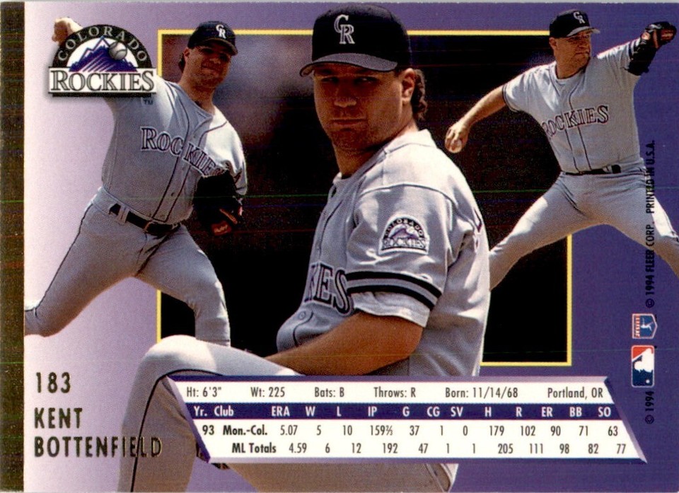 1994 Fleer Ultra Kent Bottenfield Colorado Rockies #183 MLB Baseball ...