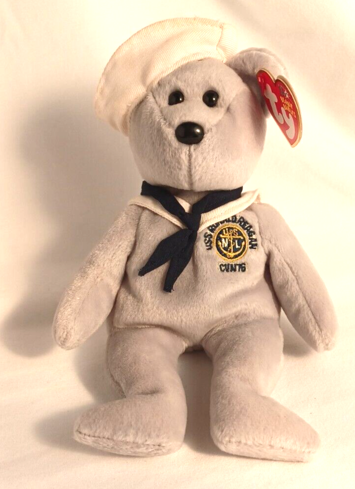 Ty Beanie Teddy Bear USS Ronald Reagan CVN76 Ronnie" Navy Gray White ...