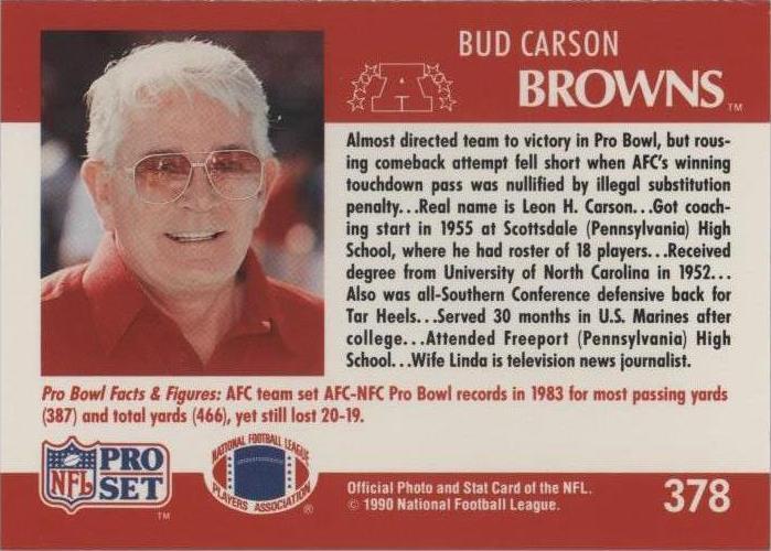1990 Pro Set Bud Carson #378 for sale | eBay