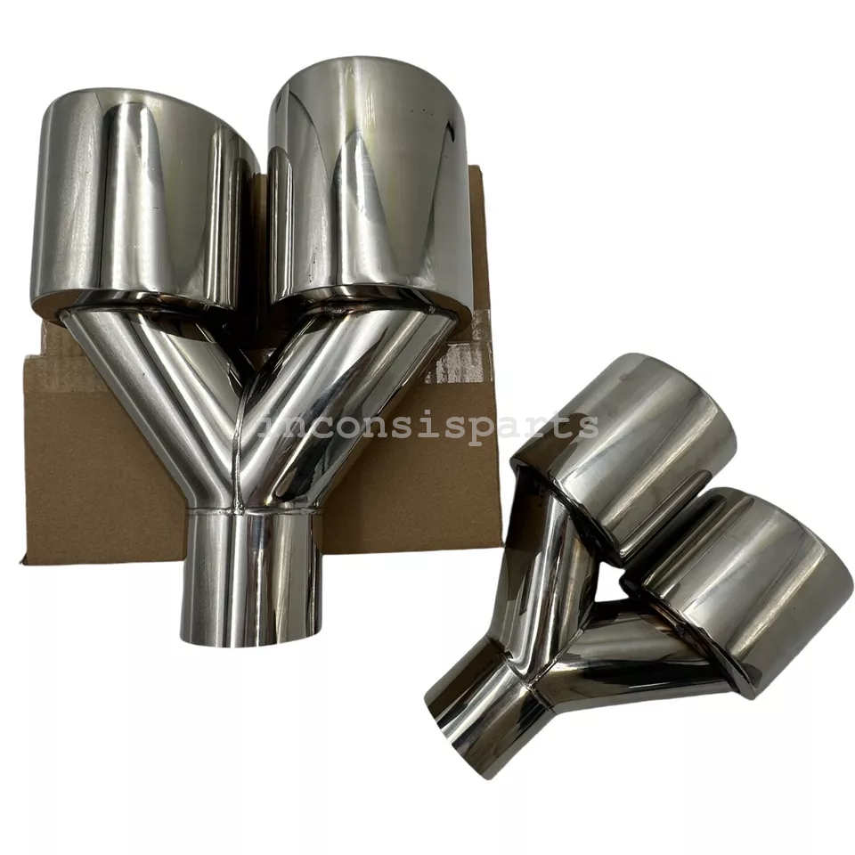 Quad 4" Outlets Stainless Exhaust Tip 2.5" Inlet Staggered Double Wall ...
