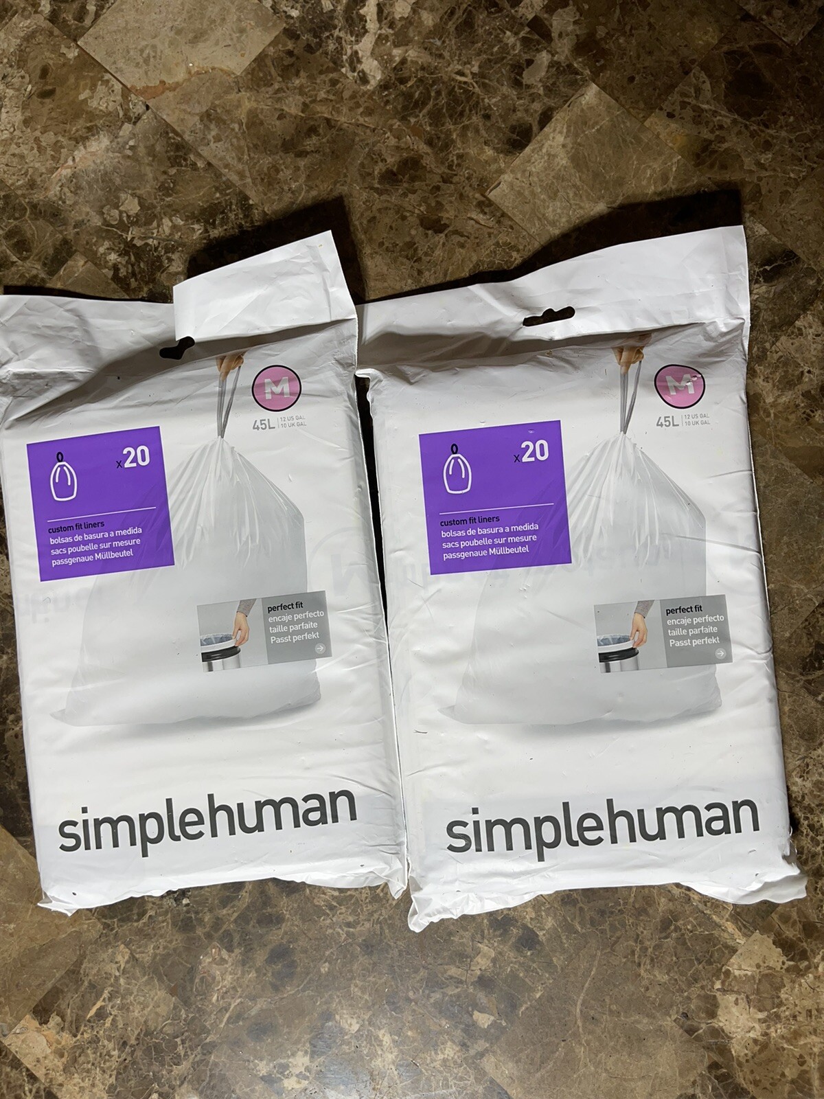 Simplehuman Custom Fit Liners - Code M 12 Gal Trash Bags 20 ct - 2 Pk (40 Total) | eBay