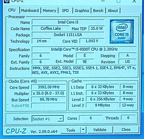 SRF4D Intel Core i5-9500T 2.20GHz L3 9MB 8.00GT/s Socket LGA 1151 ...