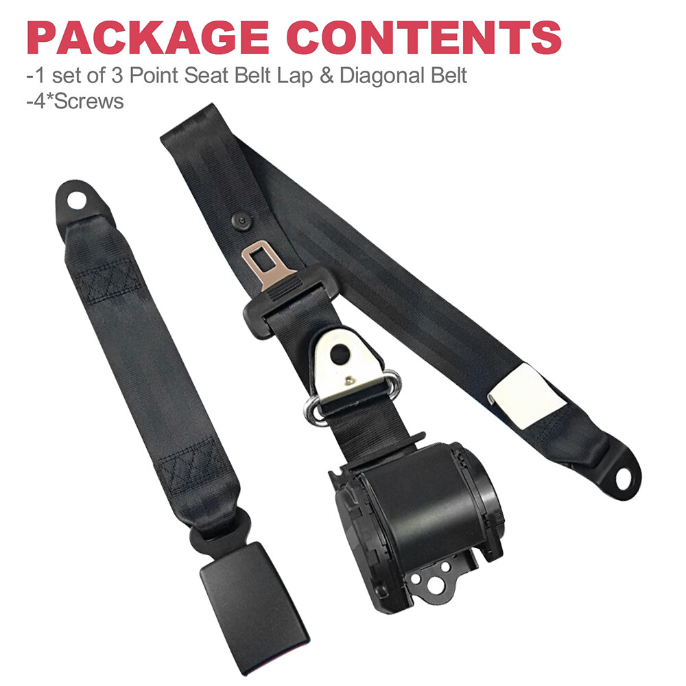 2 Set 3 Point Retractable Car Safety Seat Belt Lap Adjustable Diagonal ...