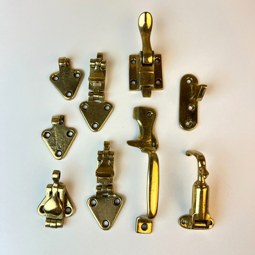 9 Pc Lot Solid Brass Hardware Handles Drawbolt Trunk Latch Duck Bill ...