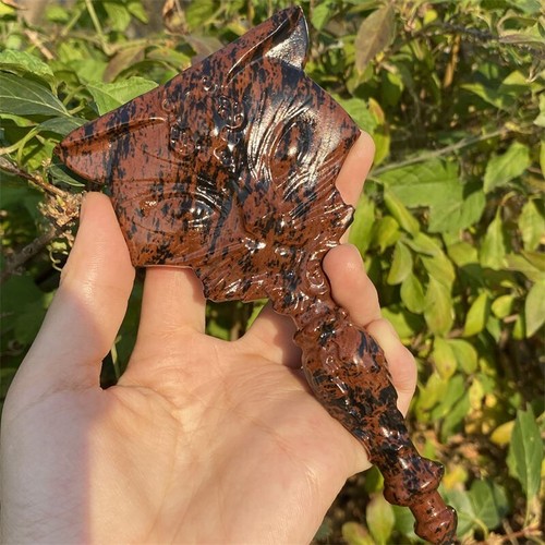 1pc Natural red obsidian cat mirror carved Quartz Crystal skull Reiki ...