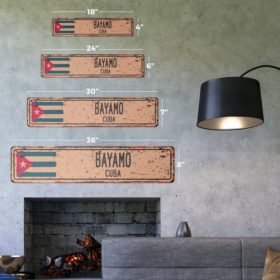 BAYAMO CUBA Vintage Street Sign Cuban flag city country road wall ...