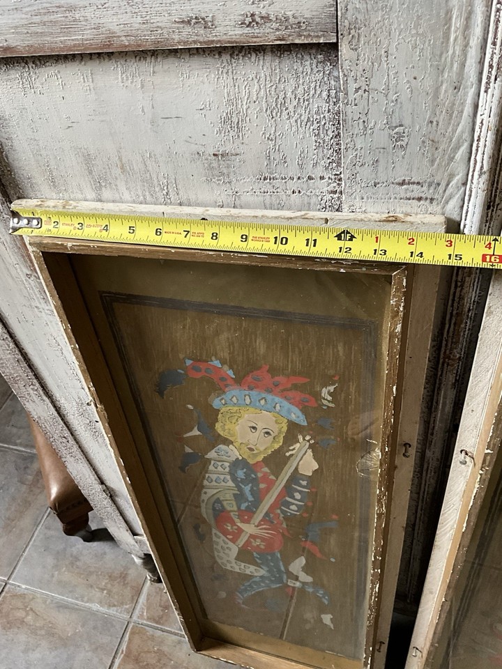 Vintage/antique pair of large framed art pieces each featuring a ...