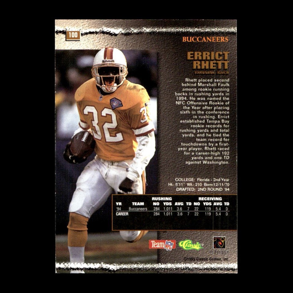 Errict Rhett 1995 Classic Tampa Bay Buccaneers #100 R327I 99 | eBay