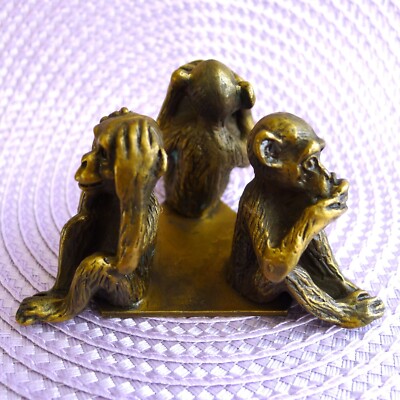 Three Wise Monkeys Paperweight Rare Metal Art Sculpture No Evil Vintage ...