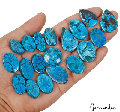460 Cts/19 Pcs Natural Blue Spiderweb Turquoise Mix Cab Loose Gems ...