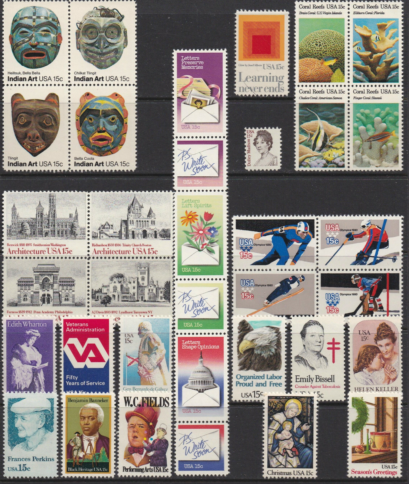 US Postage 1980 Year Set of Commemorative Postage Stamps | eBay