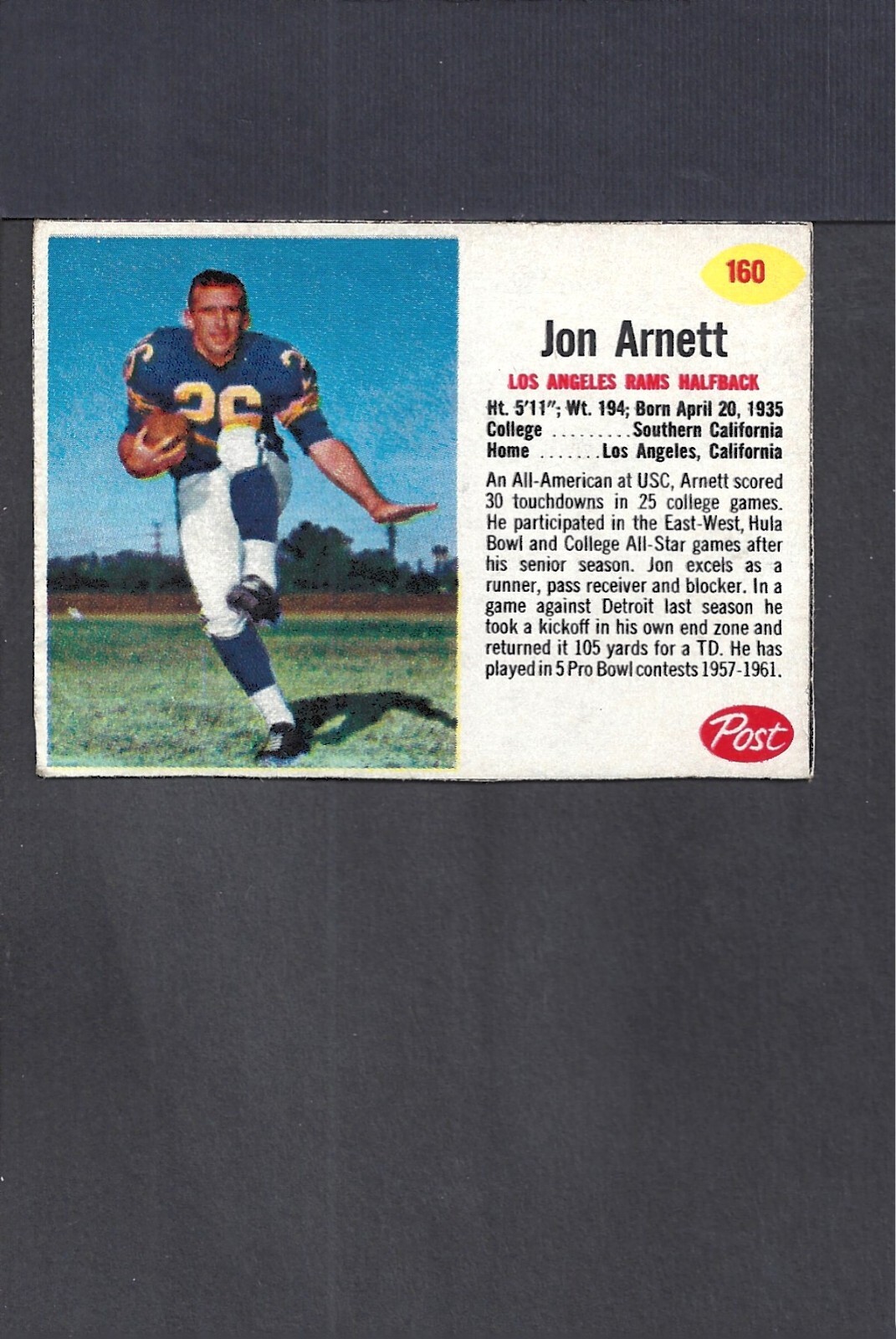 1962 POST CEREAL FOOTBALL #160 JON ARNETT-2--RAMS--NO CREASES--EX/MT | eBay