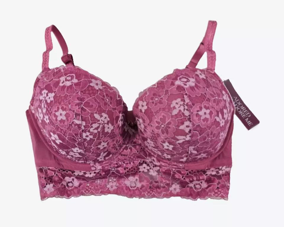 Adored by Adore Me Womens Bra Payal Longline Pink Floral Lace NEW | eBay