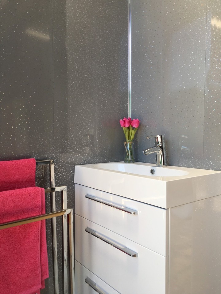 10 White Black Grey Sparkle & Marble Shower Wall Panels PVC Bathroom ...