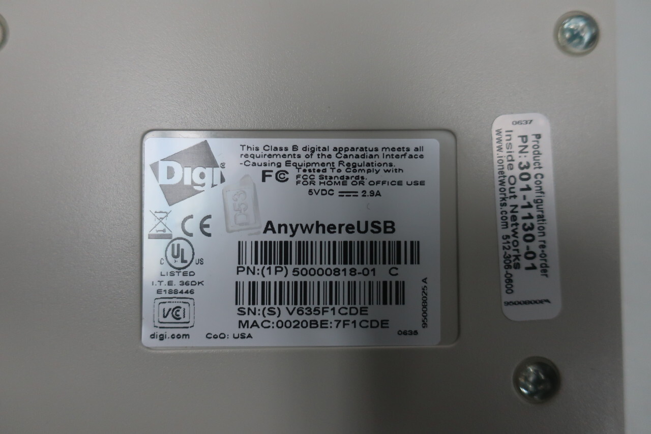 Digi Anywhere USB/5 Remote I/O Concentrator 301-1130-01 (AS IS) for ...