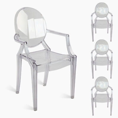FOH Set of 4 Clear Modern Ghost Chair Armchair with Arm Transparent for ...