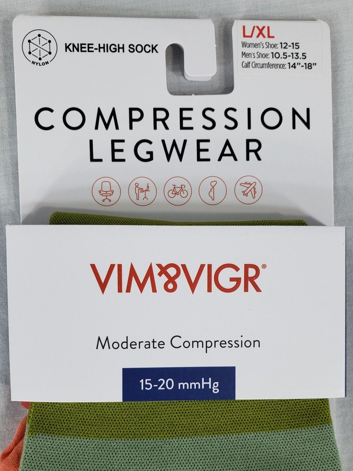 VIM & VIGR Compression Legwear Wide Calf Sock 15-20 mmHg L/XL New Green ...