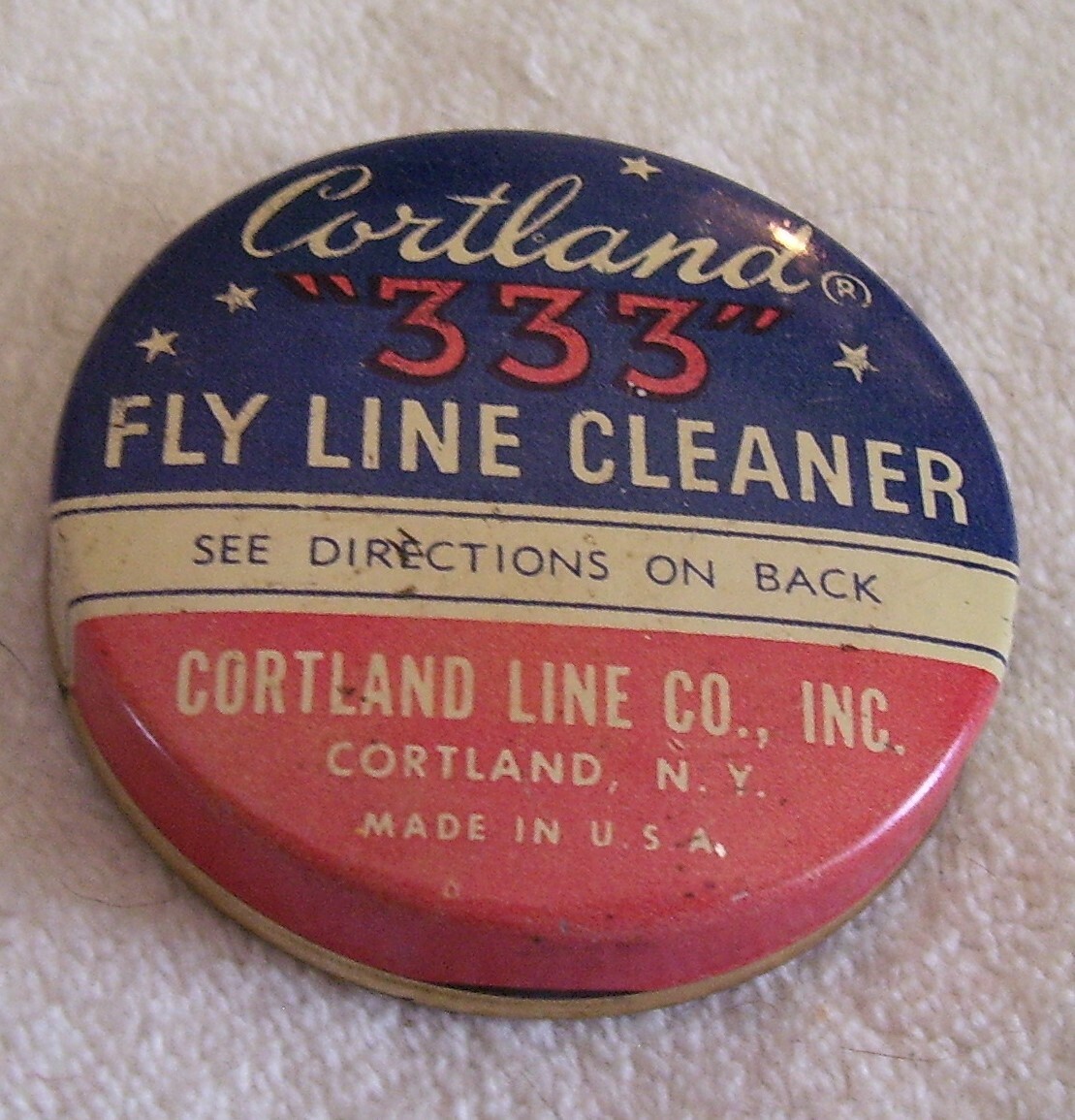 NICE VINTAGE CORTLAND 333 FLY LINE CLEANER 04/16/19POT ADVERTISING TIN ...
