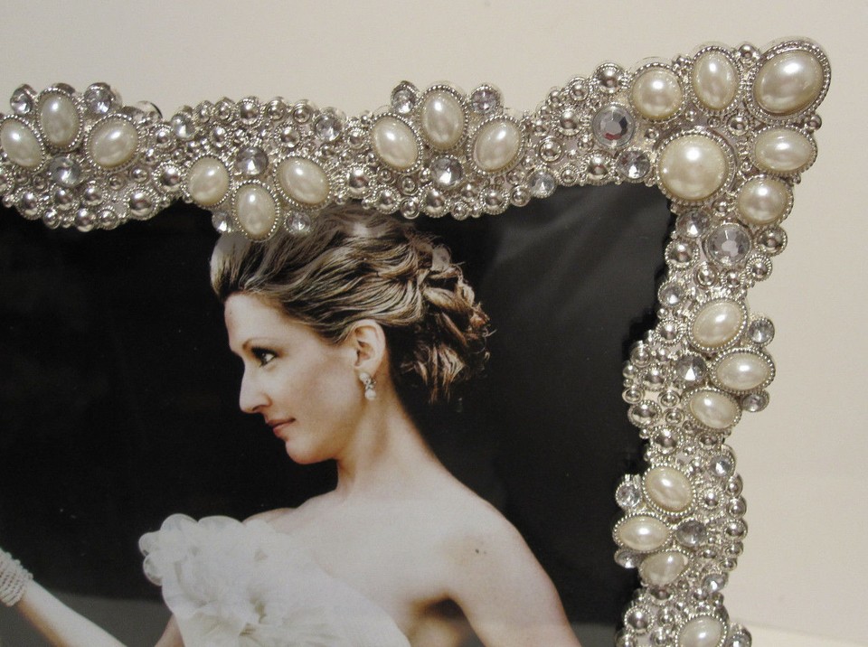 8" x10" Pearls And Crystals Jeweled Silver Plated Wedding Picture Photo ...