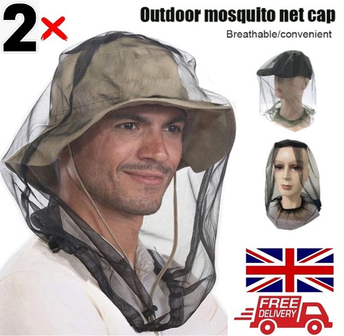 2 Pcs Midge Mosquito Head Net Hat Insect Fly Mesh Face Protector Travel ...