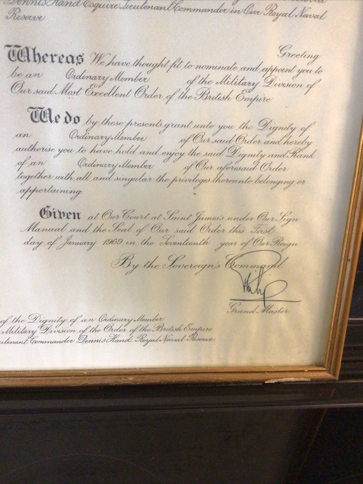 OBE Certificate Signed By Queen Elizabeth II and Prince Philip 1969 ...