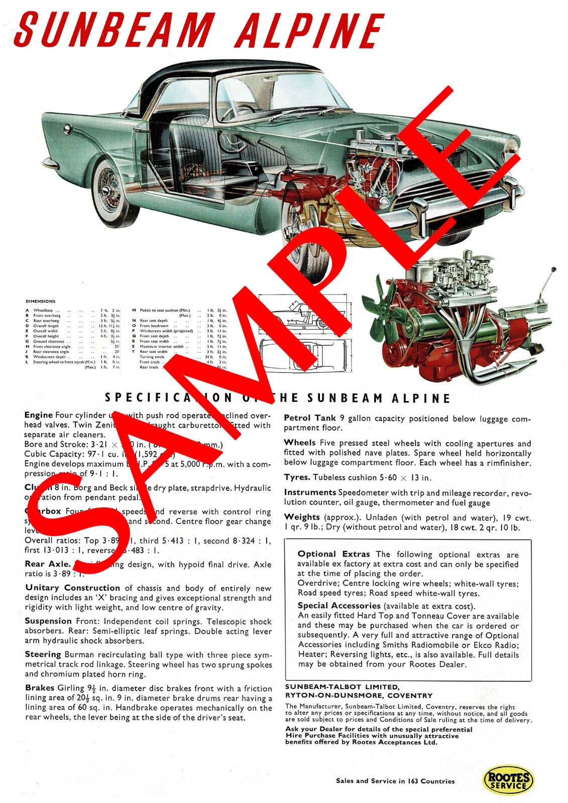 Sunbeam Alpine Series 2 Reproduction Specification Poster - 16"x12 ...