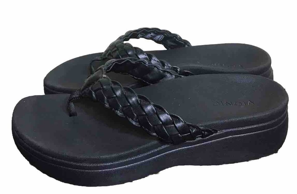 Vionic Kenji Black Platform Wedge Braided Flip Flop Sandals Womens 8 | eBay