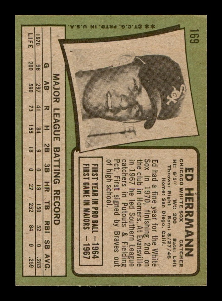 1971 Topps Baseball #169 Ed Herrmann EX *d4 | eBay