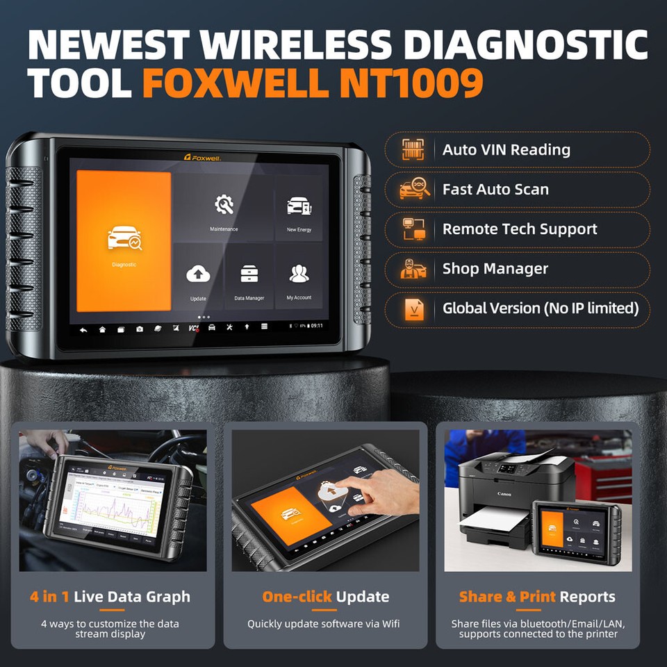 Foxwell NT1009 BT Car ALL System Bidirectional Diagnostic Scanner Key ...