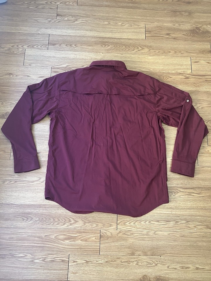 Poncho Button Down Shirt Maroon Magnetic Pockets Vented Outdoor Fishing ...