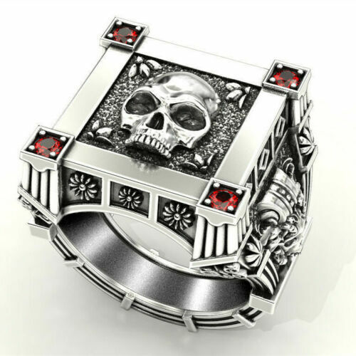 925 Sterling Silver New Fashion Biker Skull Wedding Engagement Ring ...