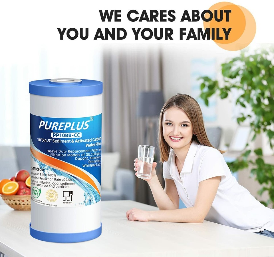 2 Pack PUREPLUS Water Filter Replacement Cartridge Activated Sediment ...
