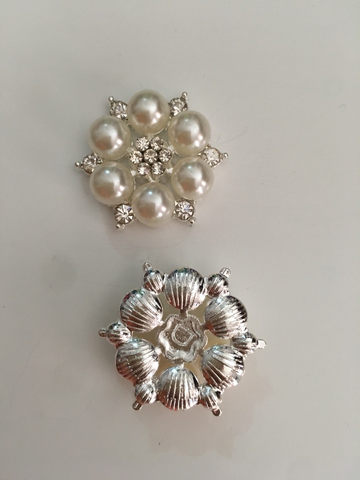 2 Flower Shape Pearl Fancy Buttons With Silver/Grey Metal Base | eBay