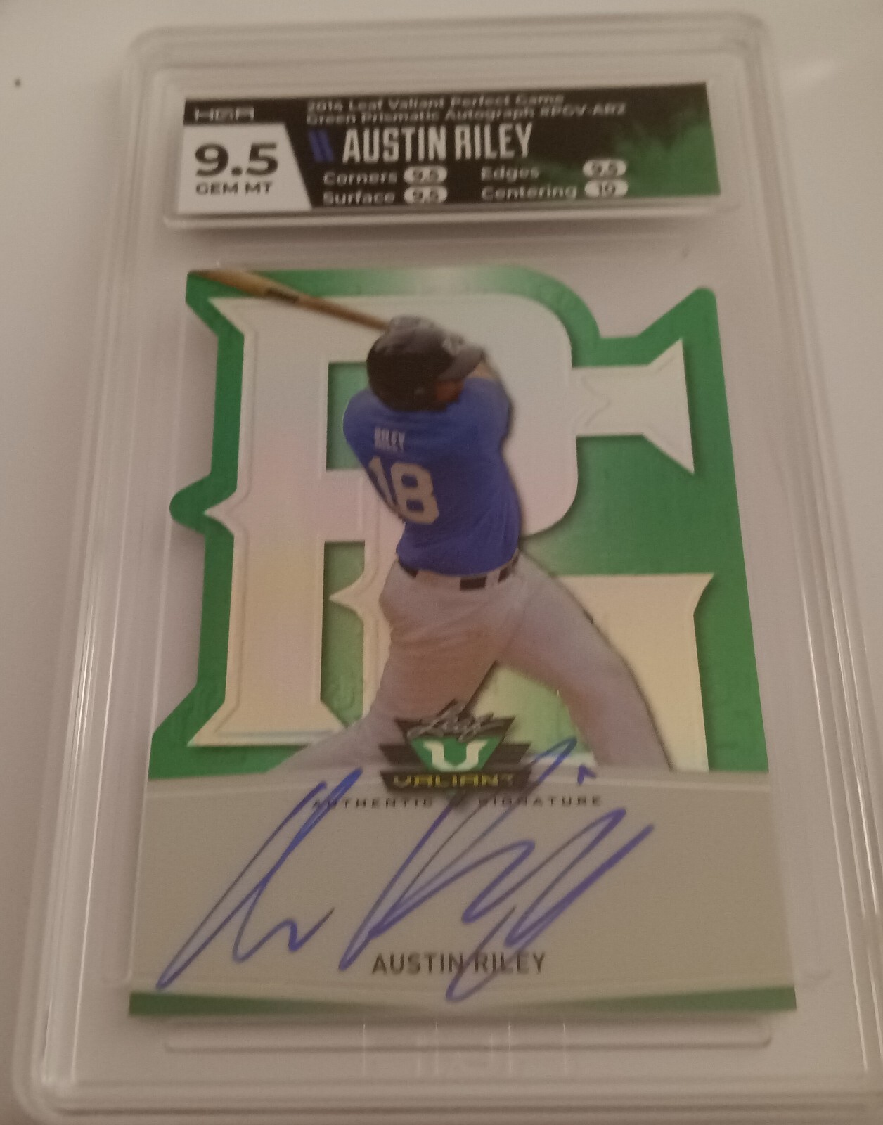 2014 AUSTIN RILEY Leaf Valiant Perfect Game DIE-CUT Green AUTO HGA 9.5 ...