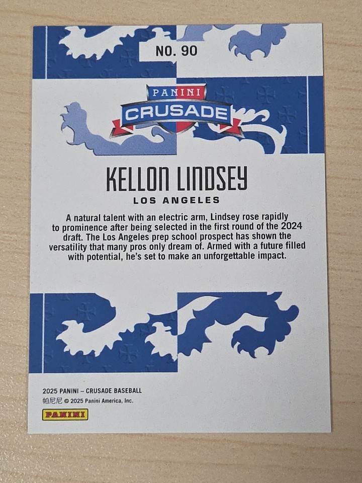 2025 Panini Crusade #90 Kellon Lindsey Gold Foil Los Angeles Dodgers ...