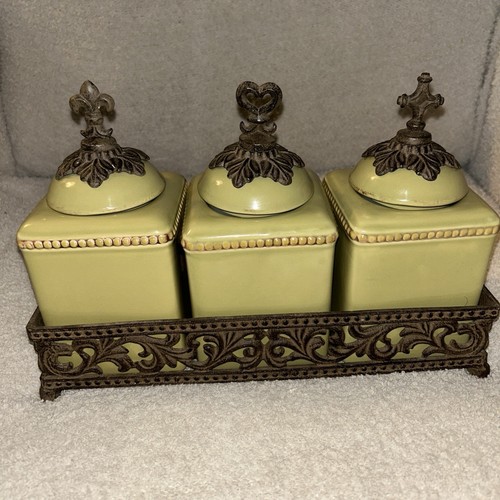 Gracious Goods 3 Canister Set With Stand - Faith Hope Love - Sage | eBay