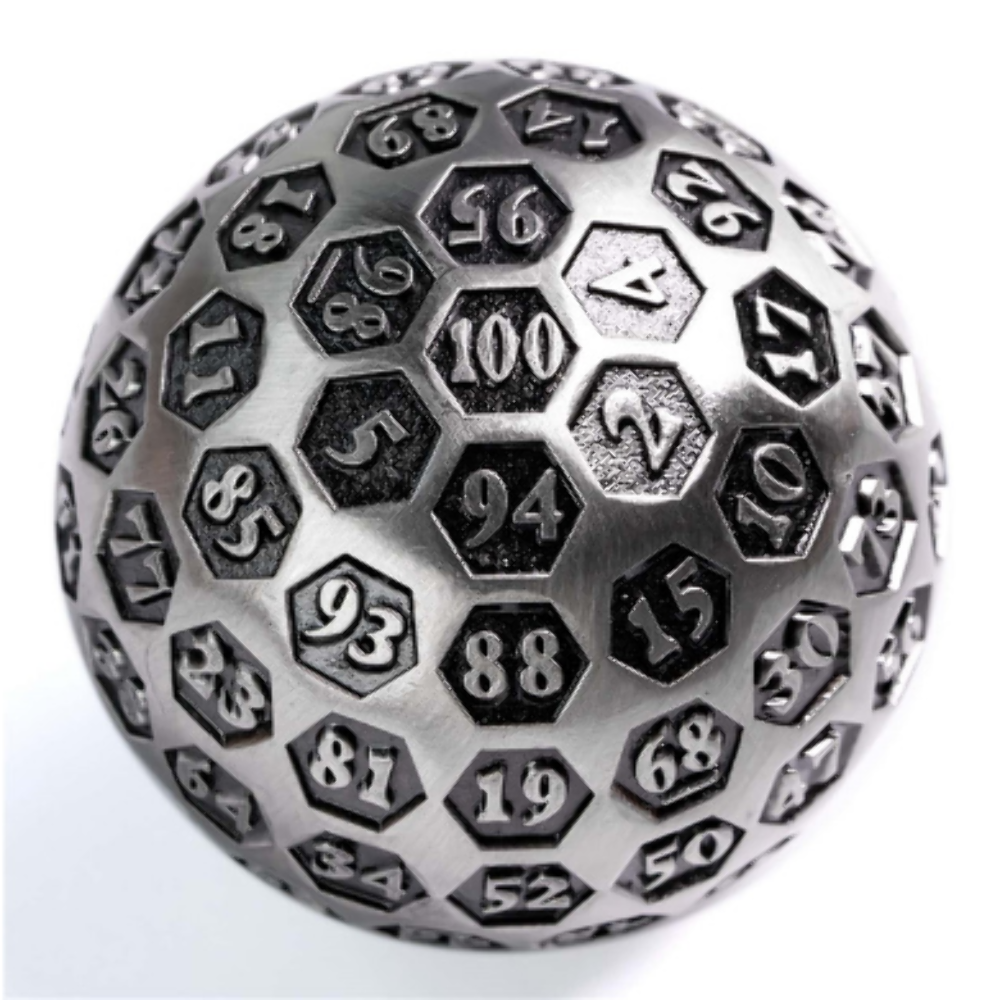 45mm Metal 100-Sided Die - D100 - Inscribed Silver | eBay