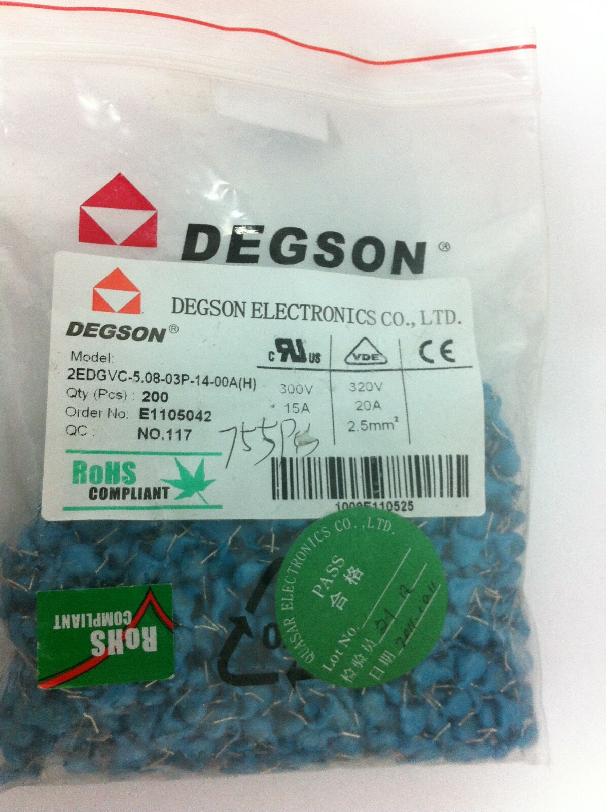 2EDGVC-5.08-03P-14-00A(H) - DEGSON - 755 pcs - Pluggable Term Blk ...