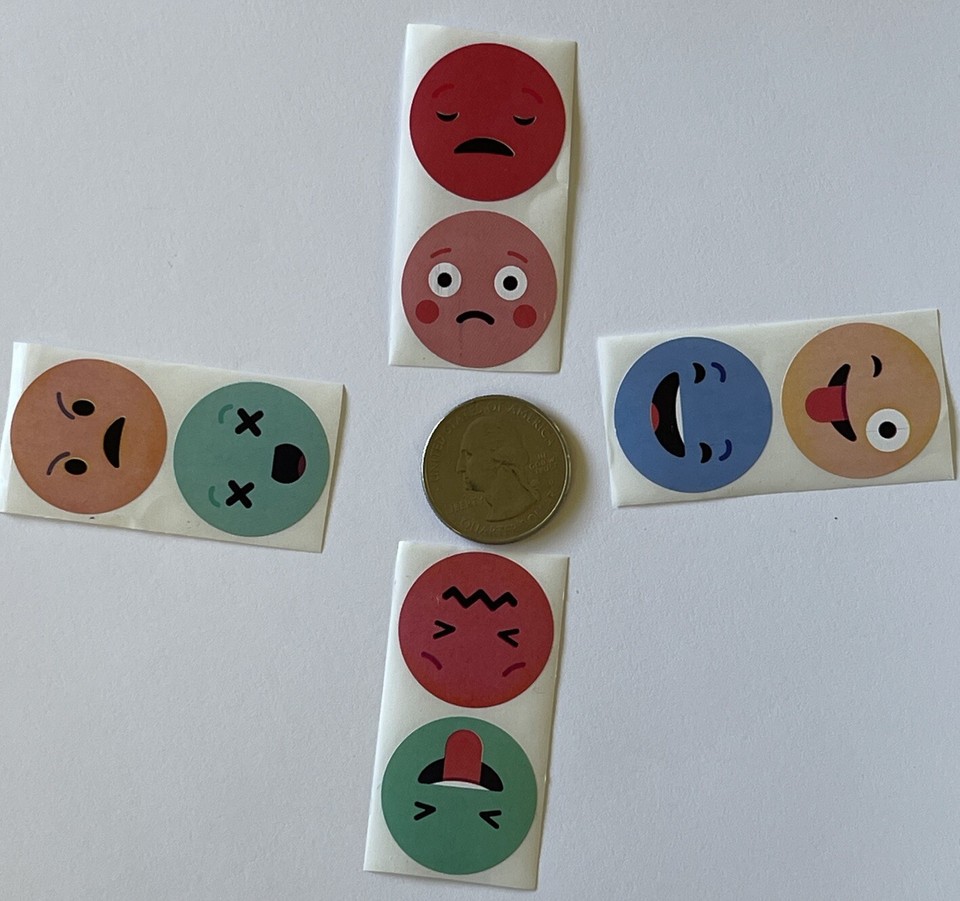 FACIAL EXPRESSION Sticker Sheet (8pcs)Emoji•Circle•Faces•Mad•Sad •Card ...