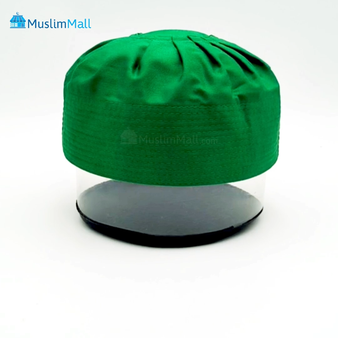 Muslim Prayer Green Kufi Hat Pleated-top Fabric Handmade Taqiyah Peci ...