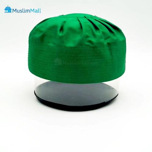 Muslim Prayer Green Kufi Hat Pleated-top Fabric Handmade Taqiyah Peci ...