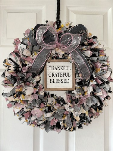 Handmade Rag Wreath 14-inch Country Farmhouse Colorful "BLESSED BEE ...