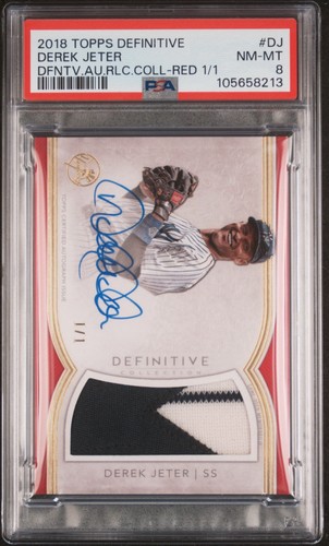 1/1 Derek Jeter On Card Auto Game Worn Relic Red 2018 Topps Definitive ...