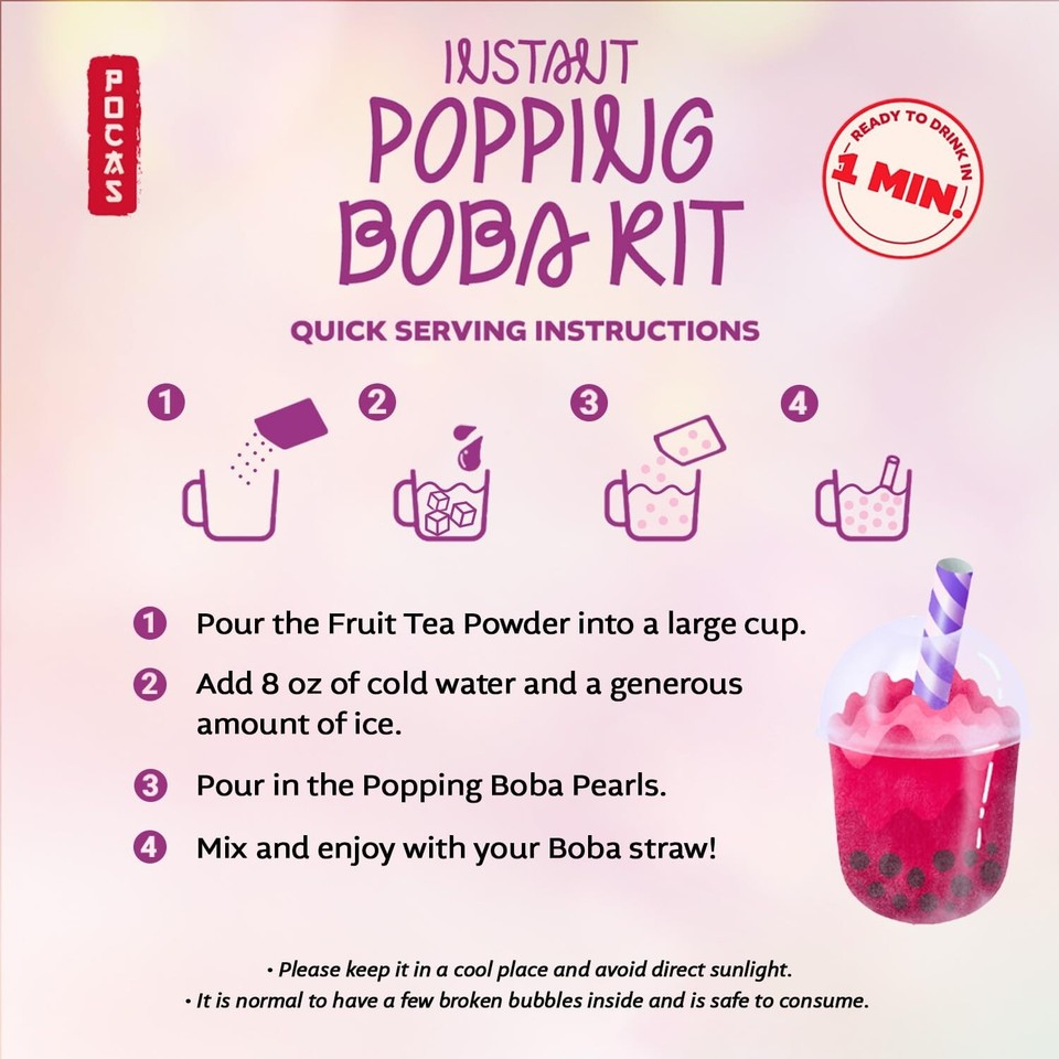 Pocas Instant Popping Boba Kit 1-Pk 3 Kits Box Mixed Berry Hibiscus Tea ...