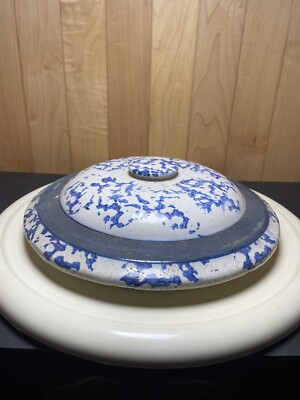 Antique Primitive Blue Spongeware Stoneware Crock Lid | eBay