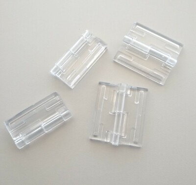 SET of 4 CLEAR ACRYLIC PLASTIC HINGES STRONG PERSPEX HINGE 45 x 39mm ...