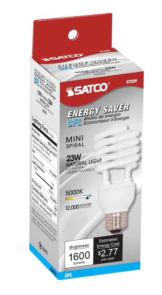 Satco S7229 23T2/50 T2 Mini Spiral Compact Fluorescent 23W Bulb Medium ...